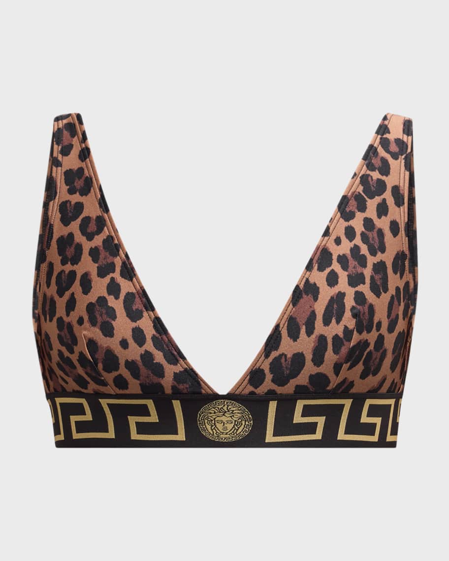 Versace Leopard Greca Border Bikini Top | Neiman Marcus