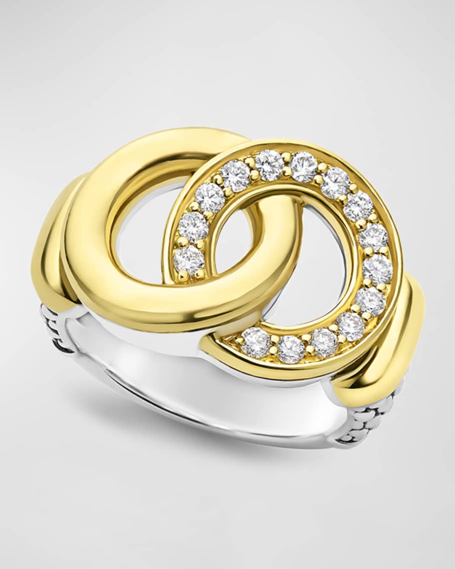 LAGOS Signature Caviar Two-Tone Interlocking Diamond Ring | Neiman Marcus
