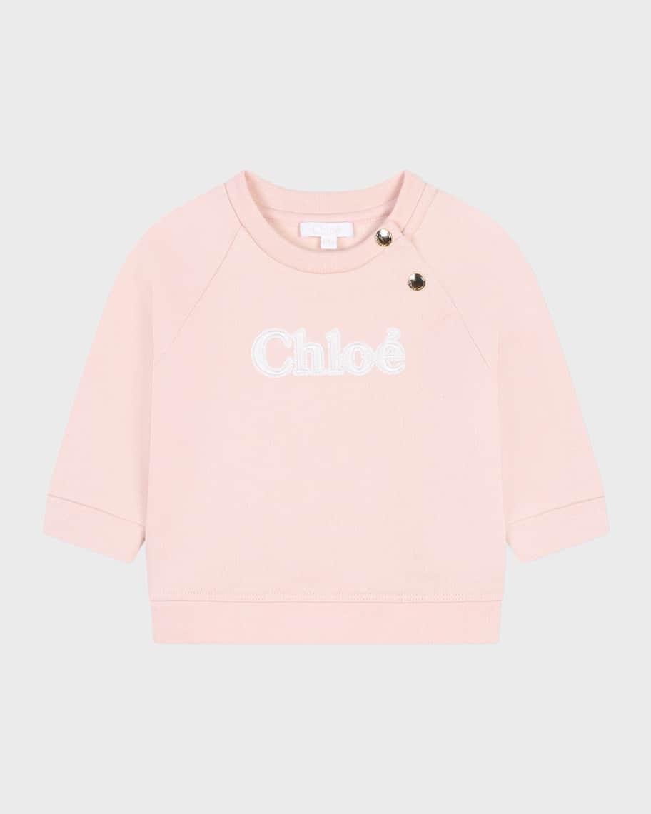 Chloe Girl's Embroidered Logo-Print Sweater, Size 4-6 | Neiman Marcus