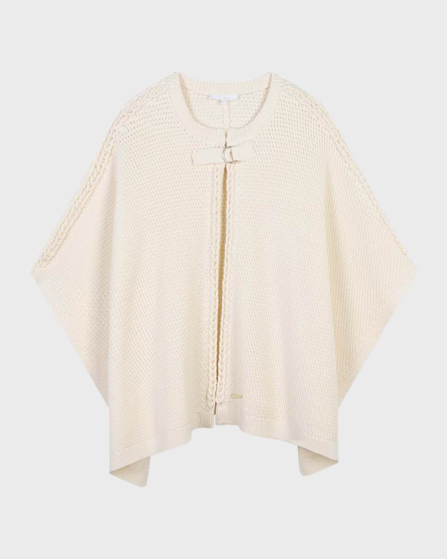 Chloe Girl's Cable Knit Cape W/ Metal Logo Plate, Size 8-14 | Neiman Marcus