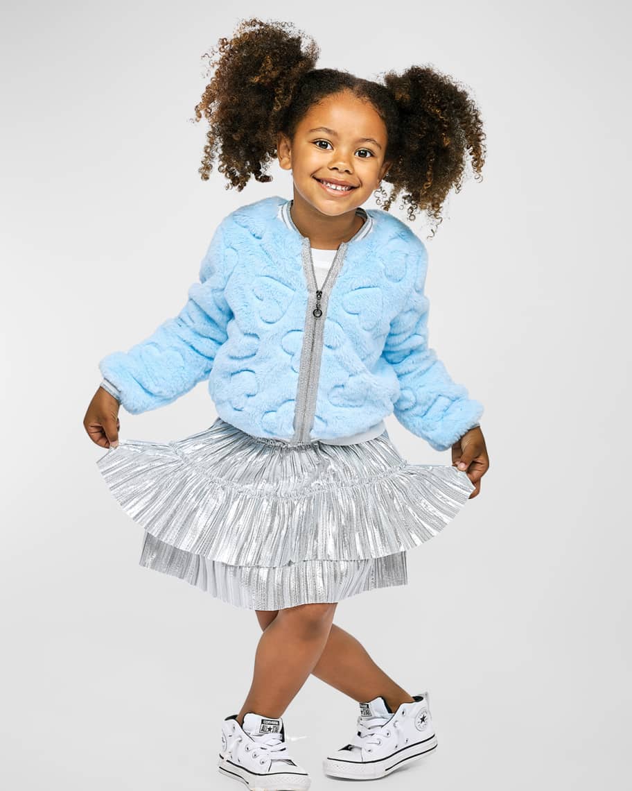 Hannah Banana Girl's Faux Fur Jacker W/ Heart Patches, Size 4-10 ...