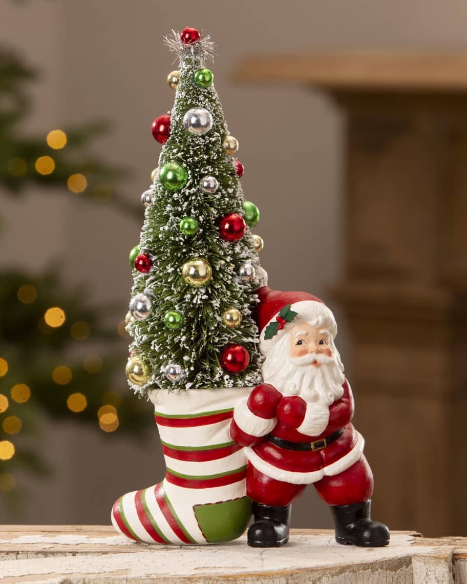 Bethany Lowe Retro Santa Pulling Stocking Christmas Figurine | Neiman ...