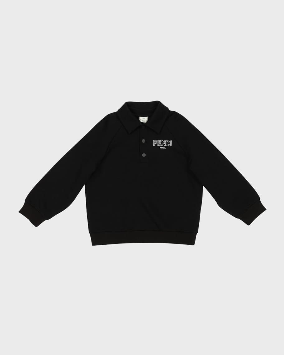 Fendi Boy's Fuzzy Logo-Print Polo Sweatshirt, Size 8-14 | Neiman Marcus