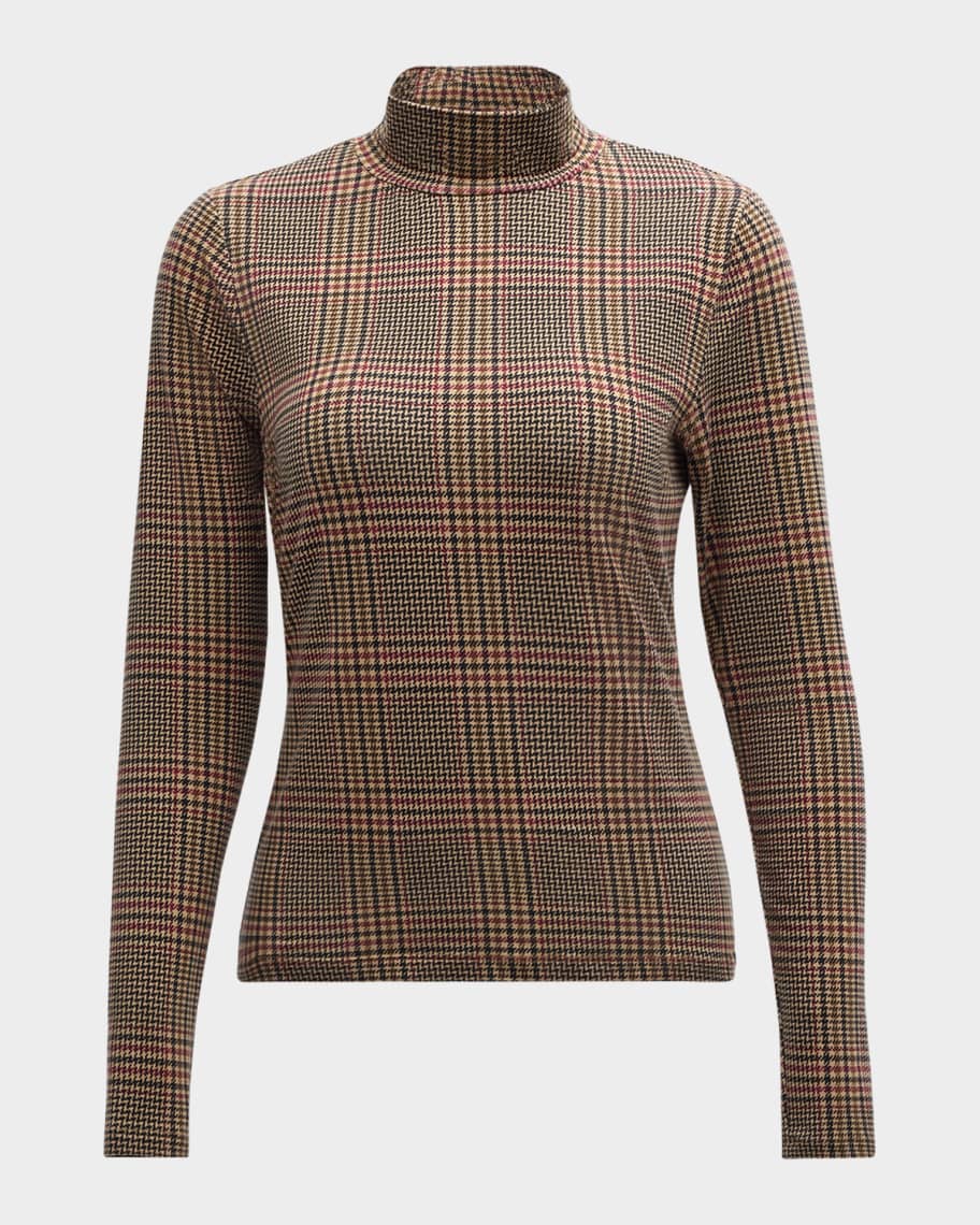 Veronica Beard Nate Plaid Mock-Neck Top | Neiman Marcus