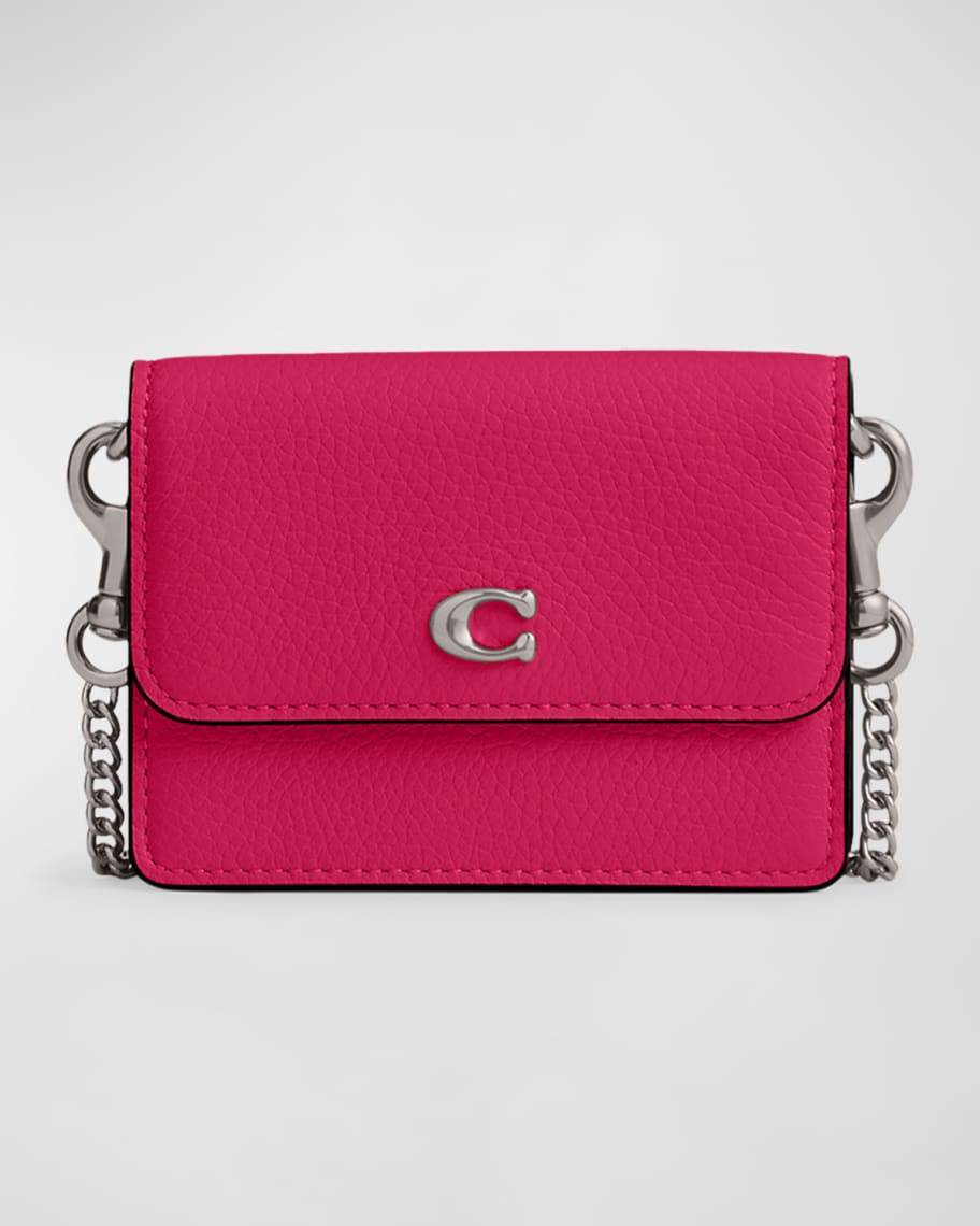 Coach Essential Flap Pebble Leather Card Case with Strap | Neiman Marcus
