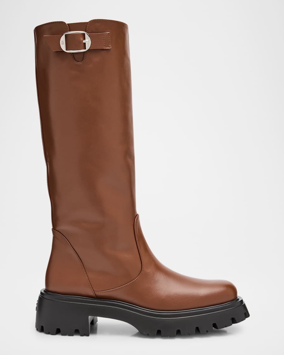 Stuart Weitzman Emerson Leather Buckle Biker Boots | Neiman Marcus