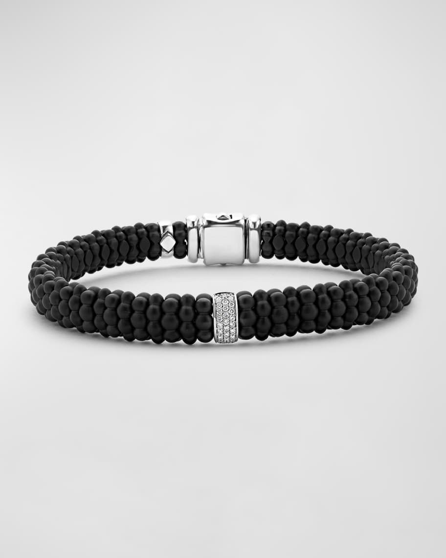 LAGOS Men's Black Caviar Rope Bracelet with Diamonds, 9mm, Size 7 ...