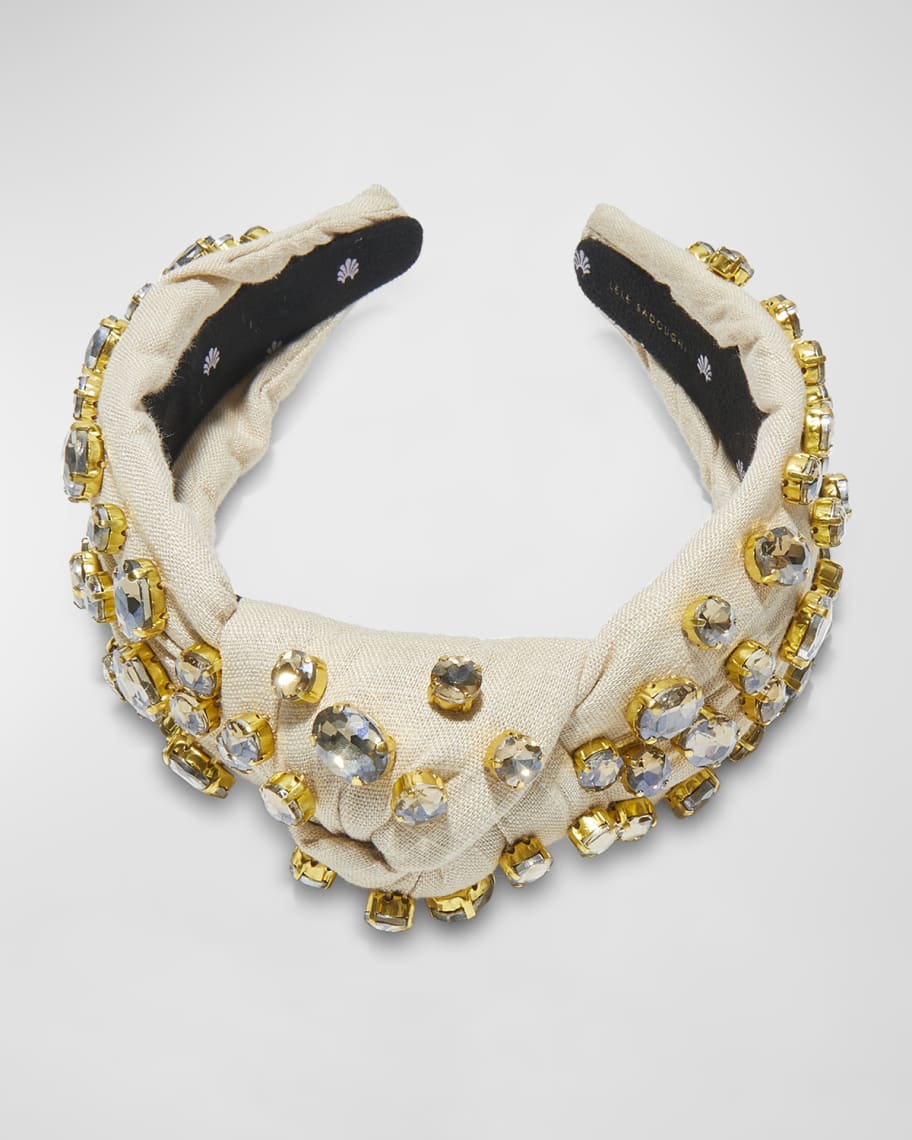 Lele Sadoughi Embellished Cotton-Linen Knotted Headband | Neiman Marcus