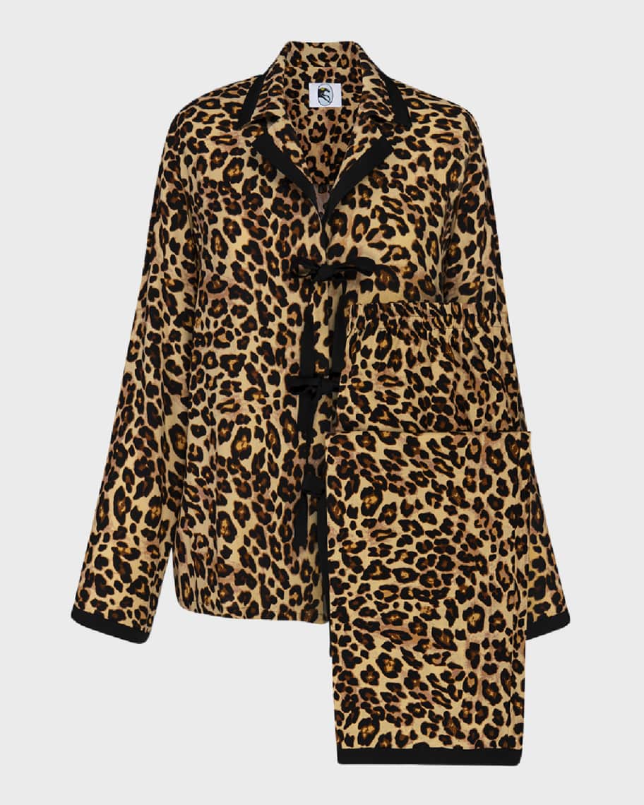 Sleeper The Bow Leopard-Print Pajama Set | Neiman Marcus
