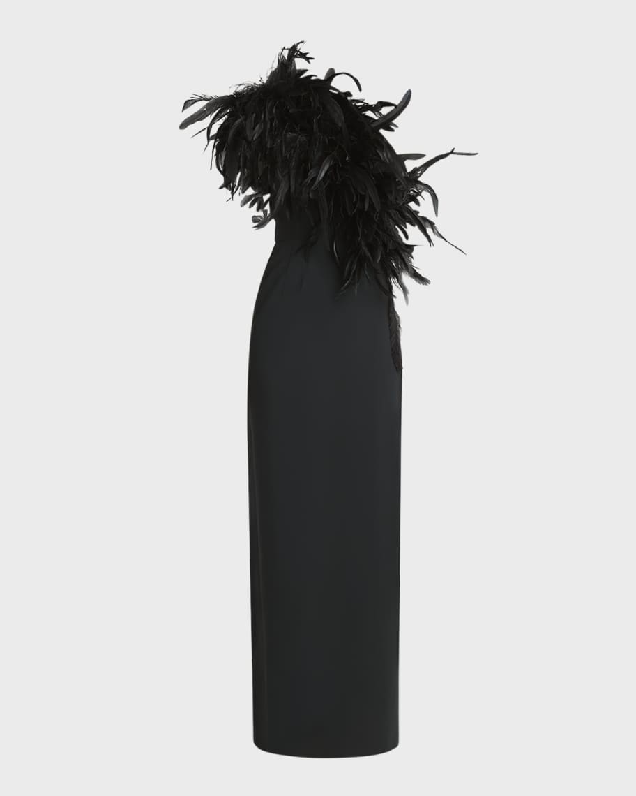 Dolce&Gabbana Feather Asymmetric High-Slit Gown | Neiman Marcus