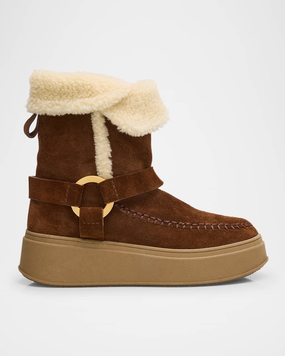 Odissi Suki Suede Faux Fur Harness Winter Booties | Neiman Marcus