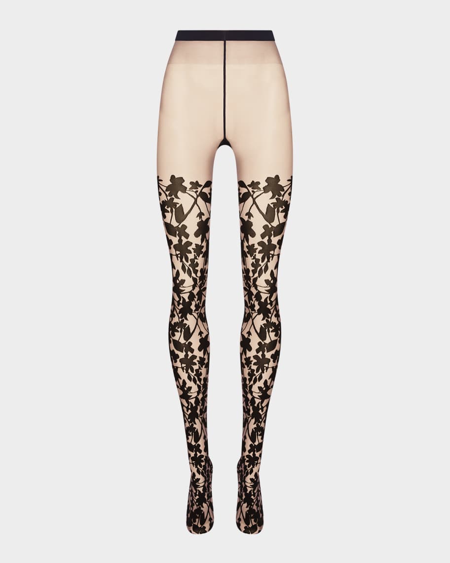 flower pattern black tights