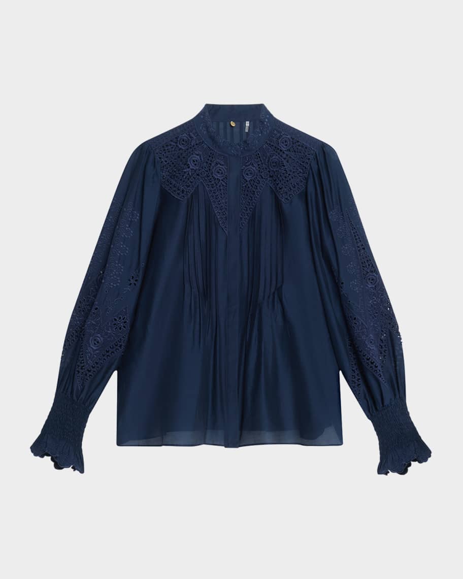 Kobi Halperin Delta Embroidered Cotton-Silk Blouse | Neiman Marcus