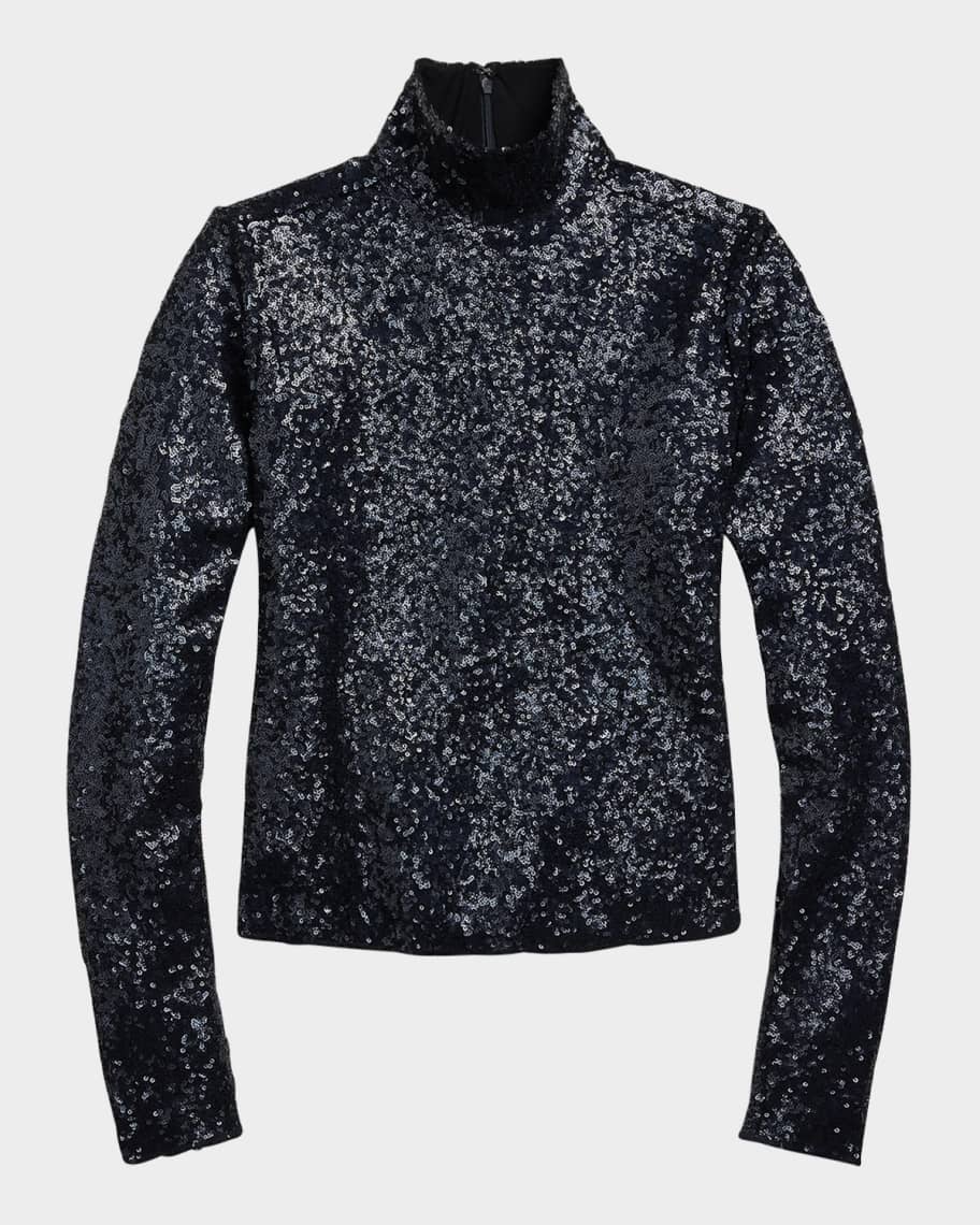 Polo Ralph Lauren Sequined Mesh Turtleneck | Neiman Marcus