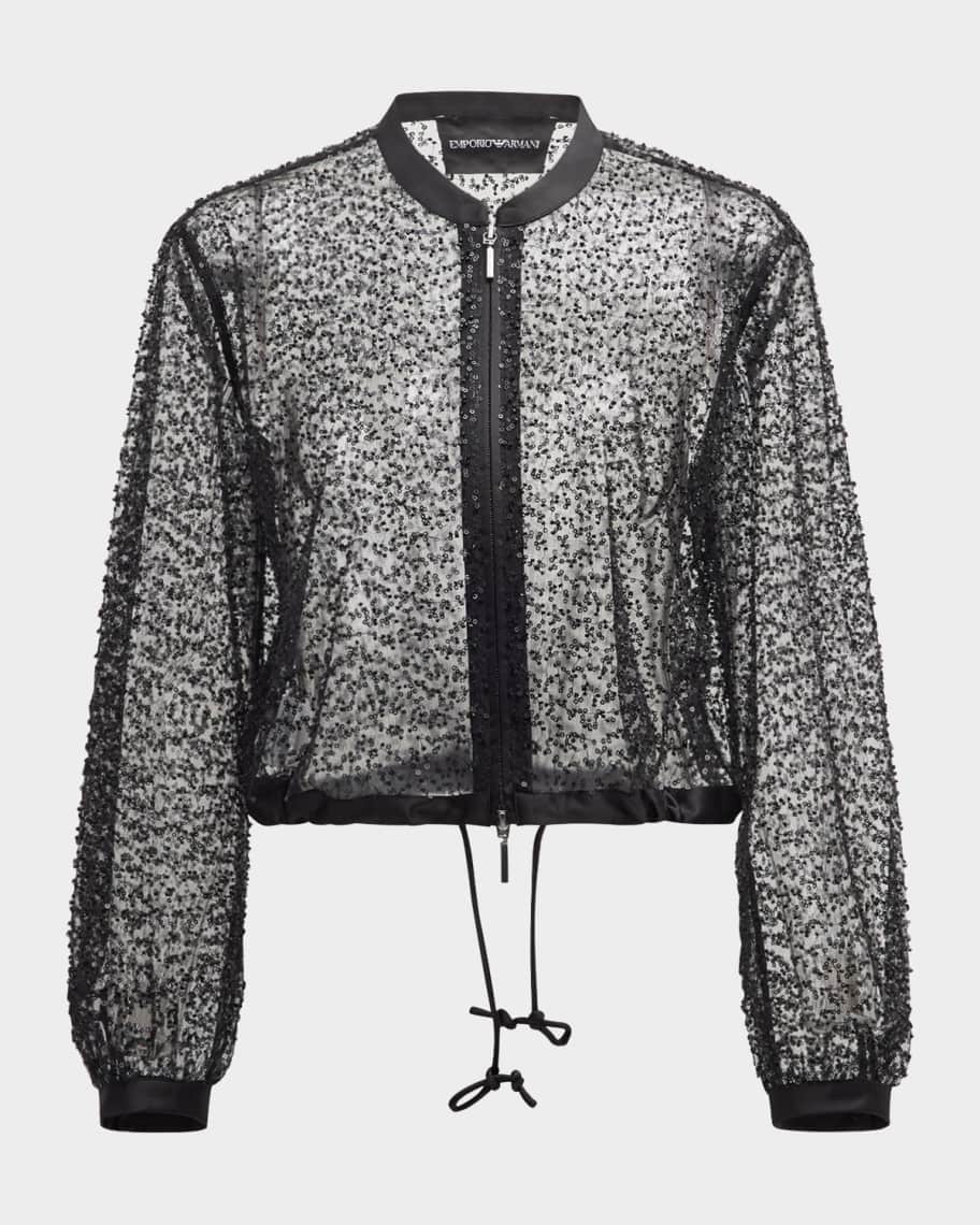 Emporio Armani Cropped Bead and Sequin Tulle Jacket | Neiman Marcus