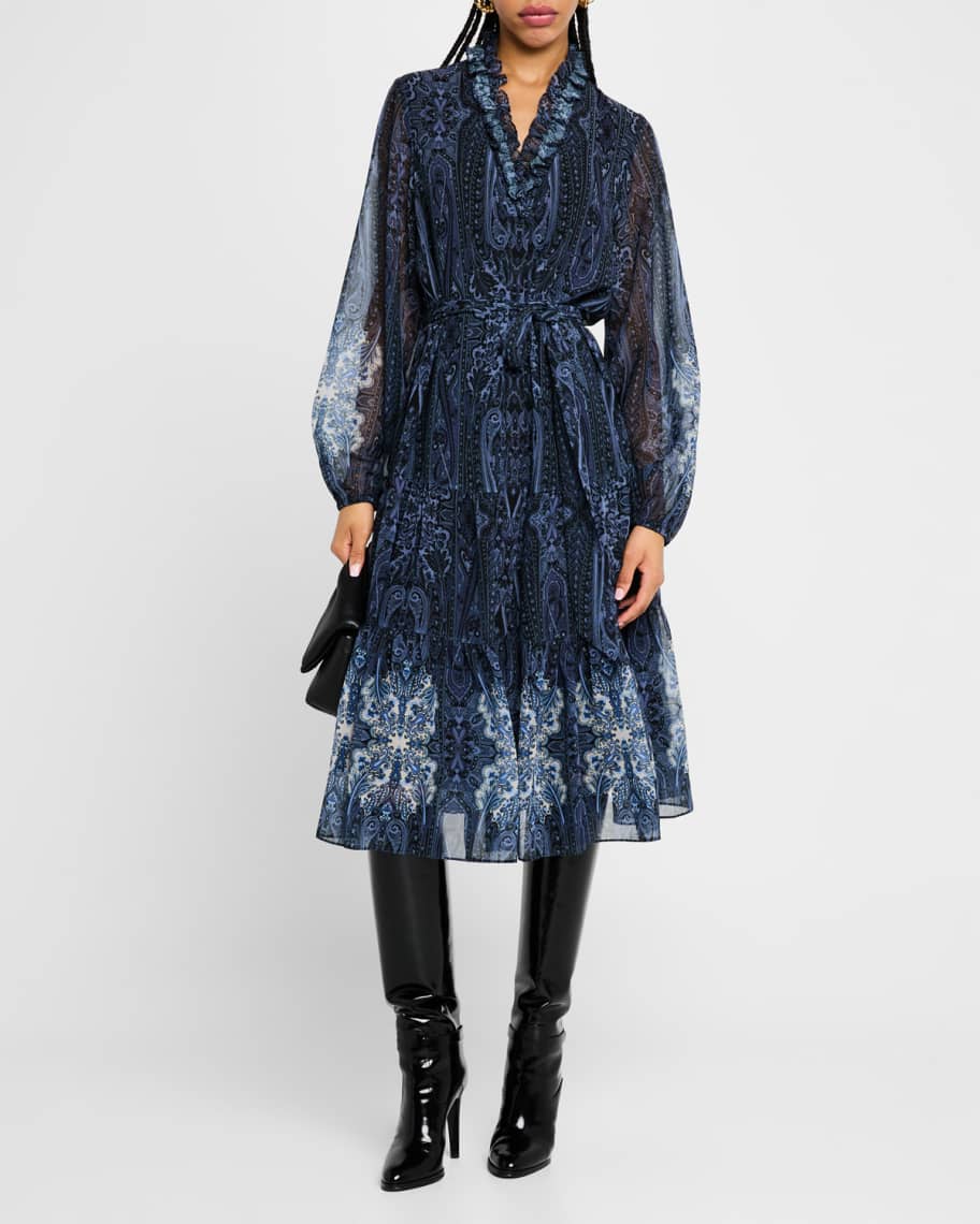 Kobi Halperin Verena Tiered Floral-Print Midi Dress | Neiman Marcus
