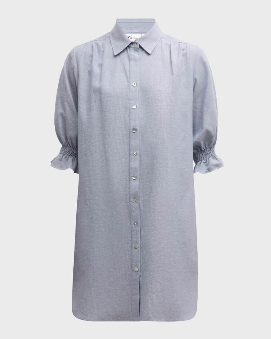 Finley Miller Elbow-Sleeve Cotton-Hemp Shirtdress | Neiman Marcus
