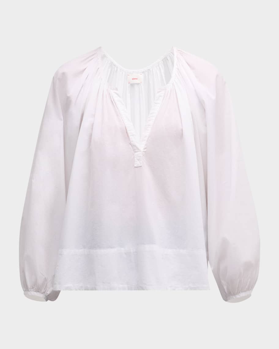 Xirena Harris Ruched Blouson-Sleeve Cotton Top | Neiman Marcus