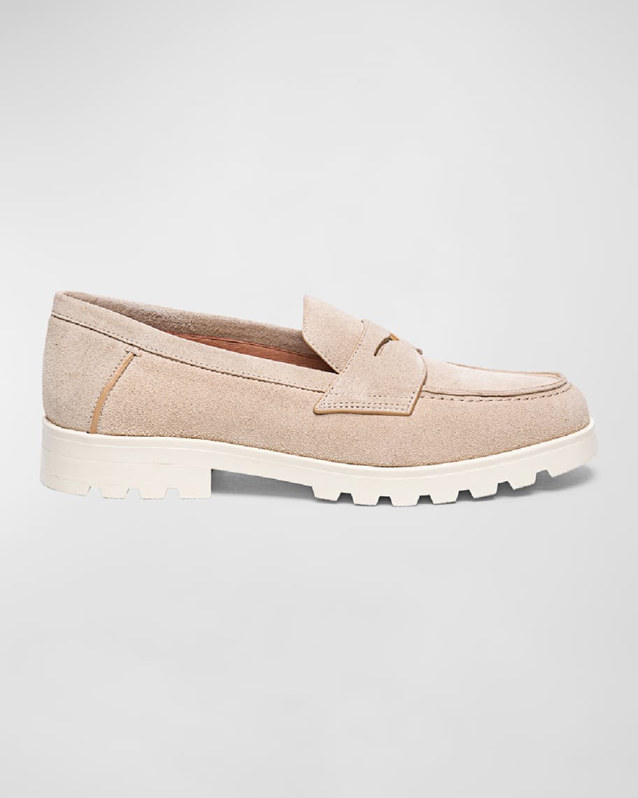 Santoni Sporty Suede Penny Loafers | Neiman Marcus