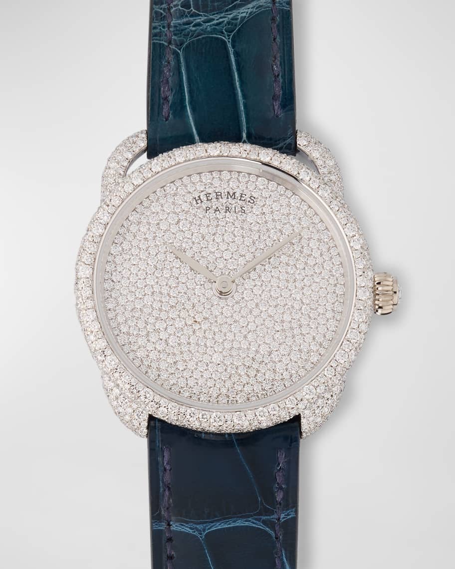 Hermes Arceau H Deco Snowset Watch, Medium Model, 34mm | Neiman Marcus