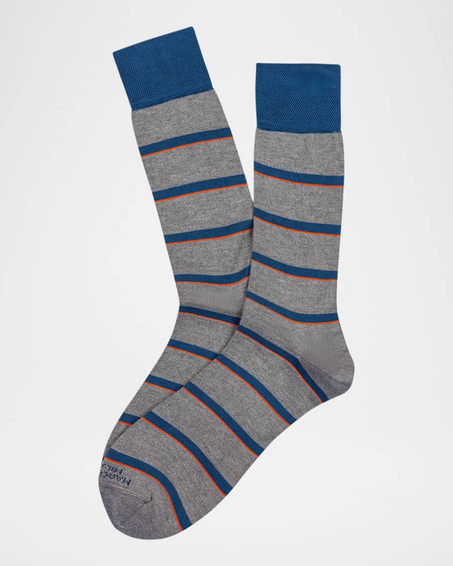 Marcoliani Men's Geometric Underlined Stripe Mousse of Modal Mid-Calf ...