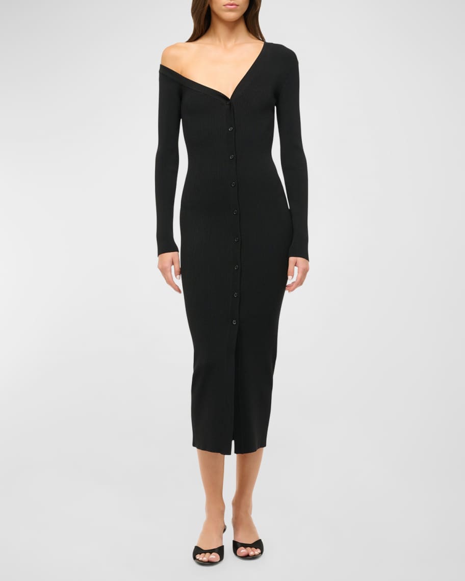 STAUD Craftsman One-Shoulder Midi Sweater Dress | Neiman Marcus