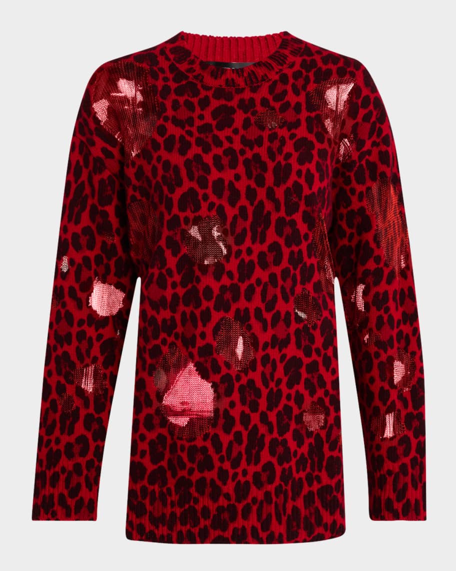 Versace Leopard-Print Distressed Wool Sweater | Neiman Marcus