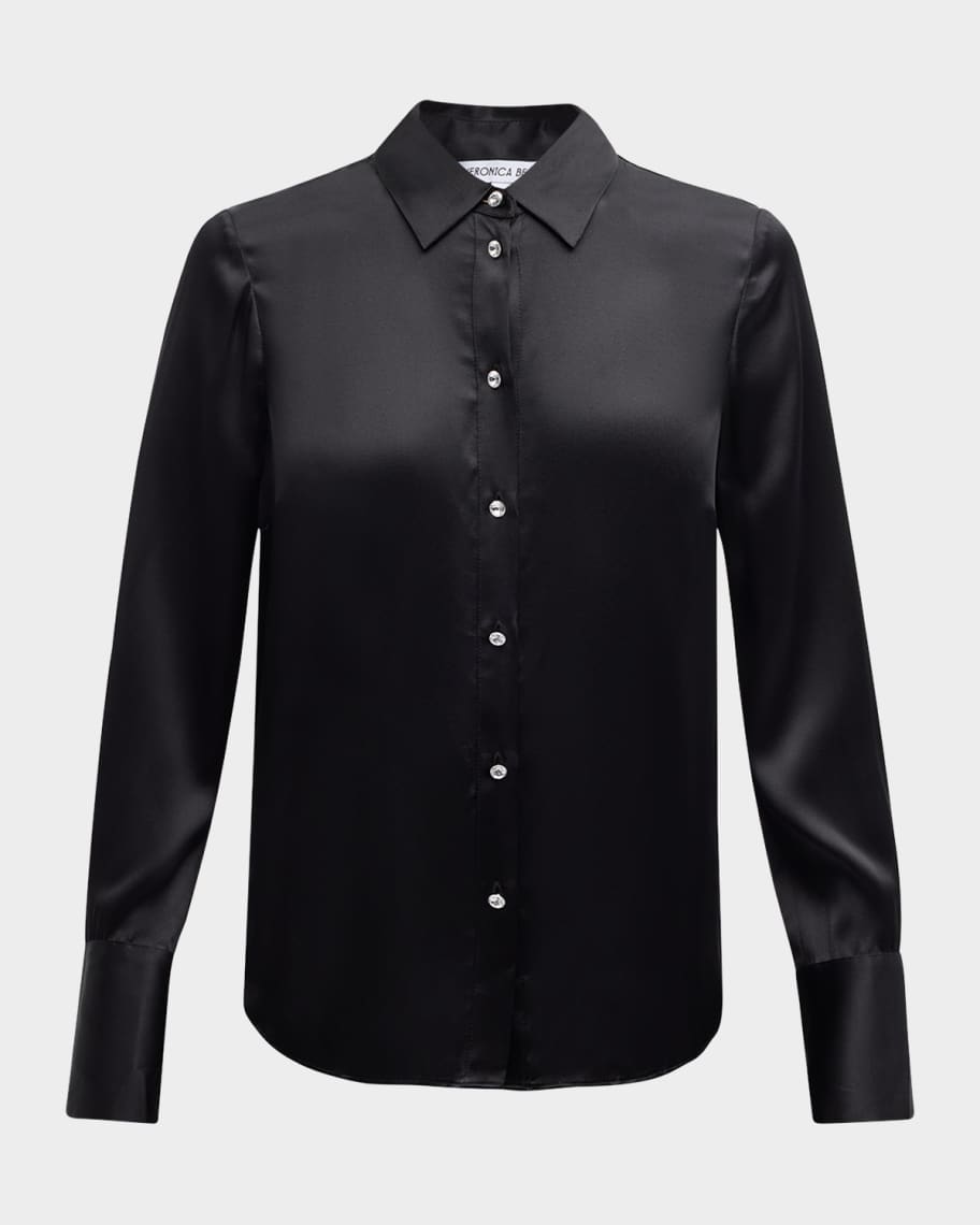 Veronica Beard Monique Long-Sleeve Satin Top | Neiman Marcus