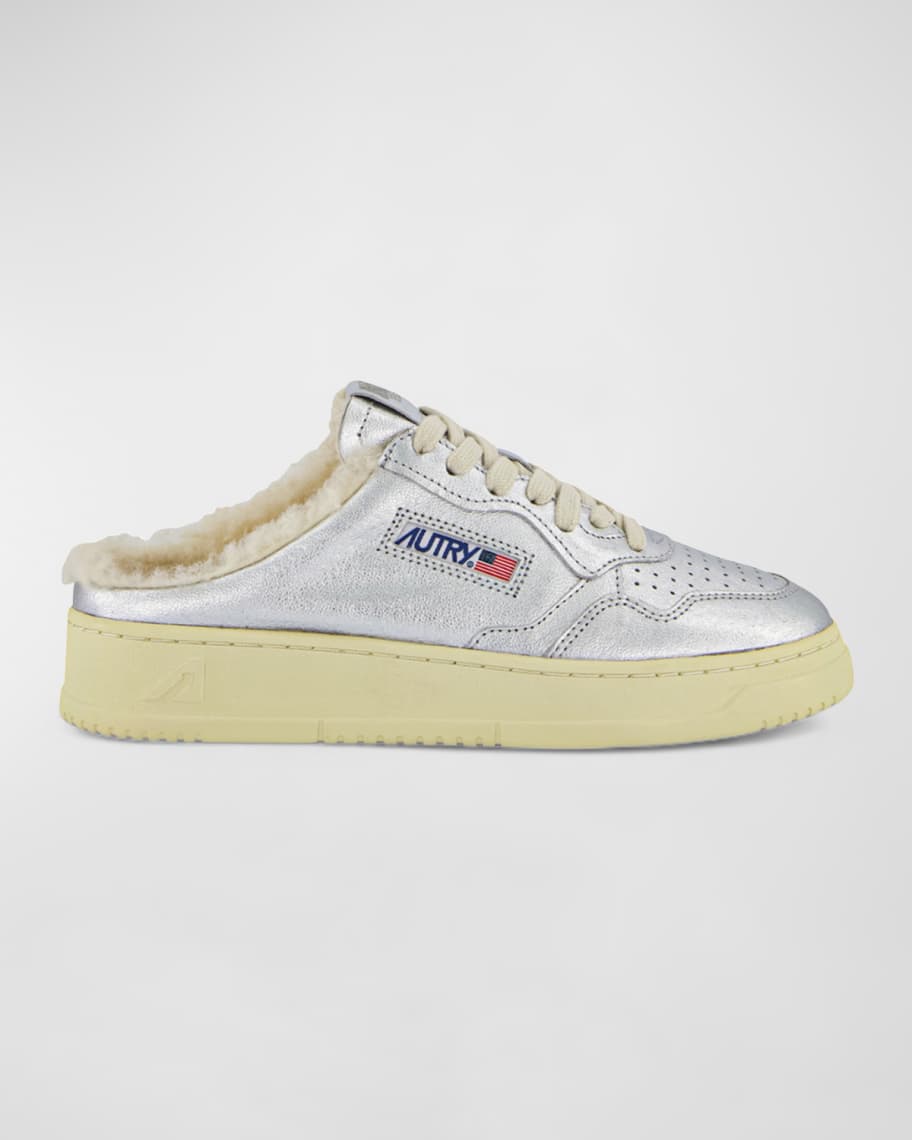 AUTRY Medalist Metallic Shearling Mule Sneakers | Neiman Marcus