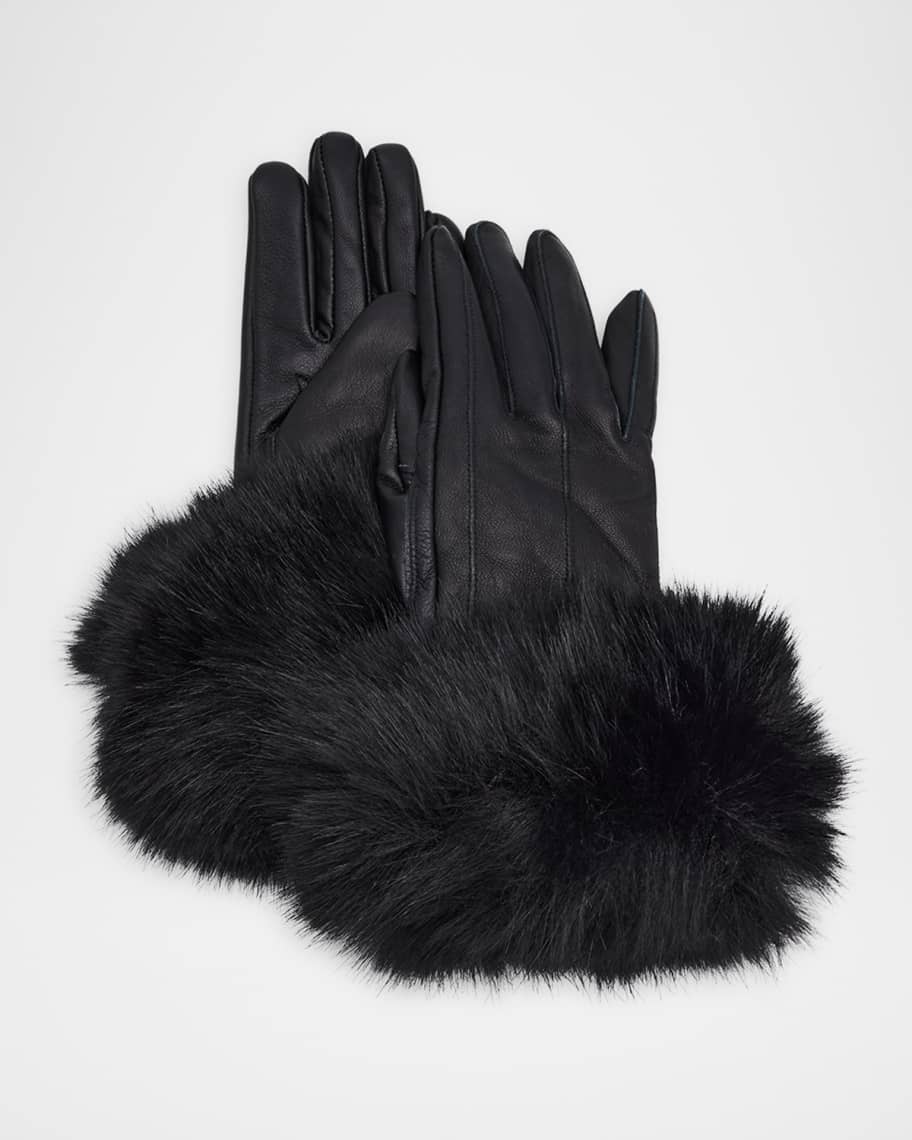Adrienne Landau The Leather Gloves with Faux Fur | Neiman Marcus