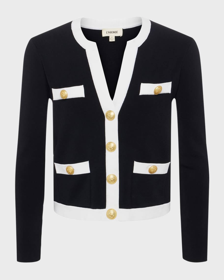 L'Agence Estefania Contrast Trim Cardigan | Neiman Marcus