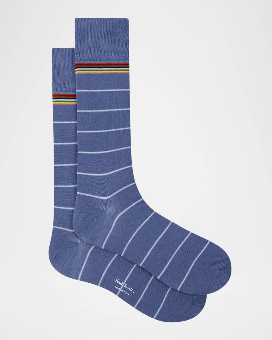 Paul Smith Men's Haider Cotton Pinstripe Crew Socks | Neiman Marcus