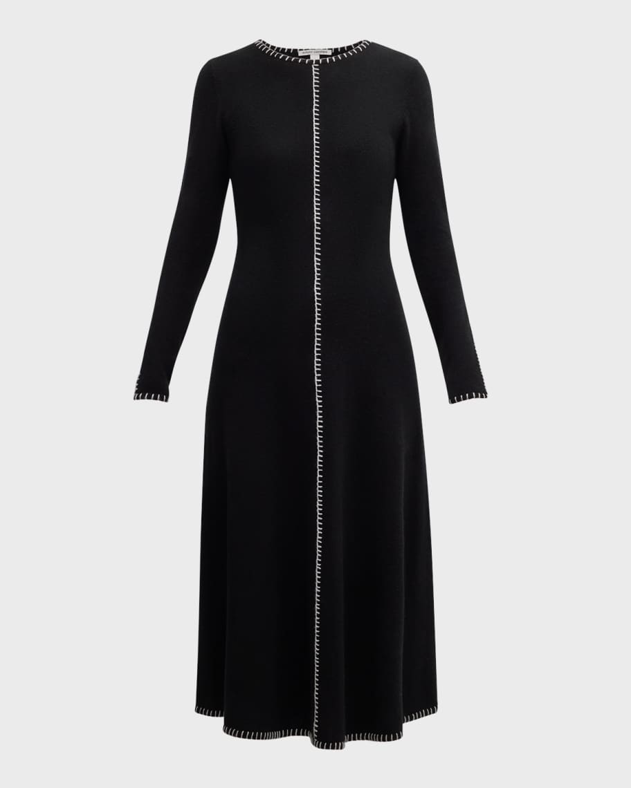 Autumn Cashmere Blanket-Stitch Cashmere Midi Dress | Neiman Marcus