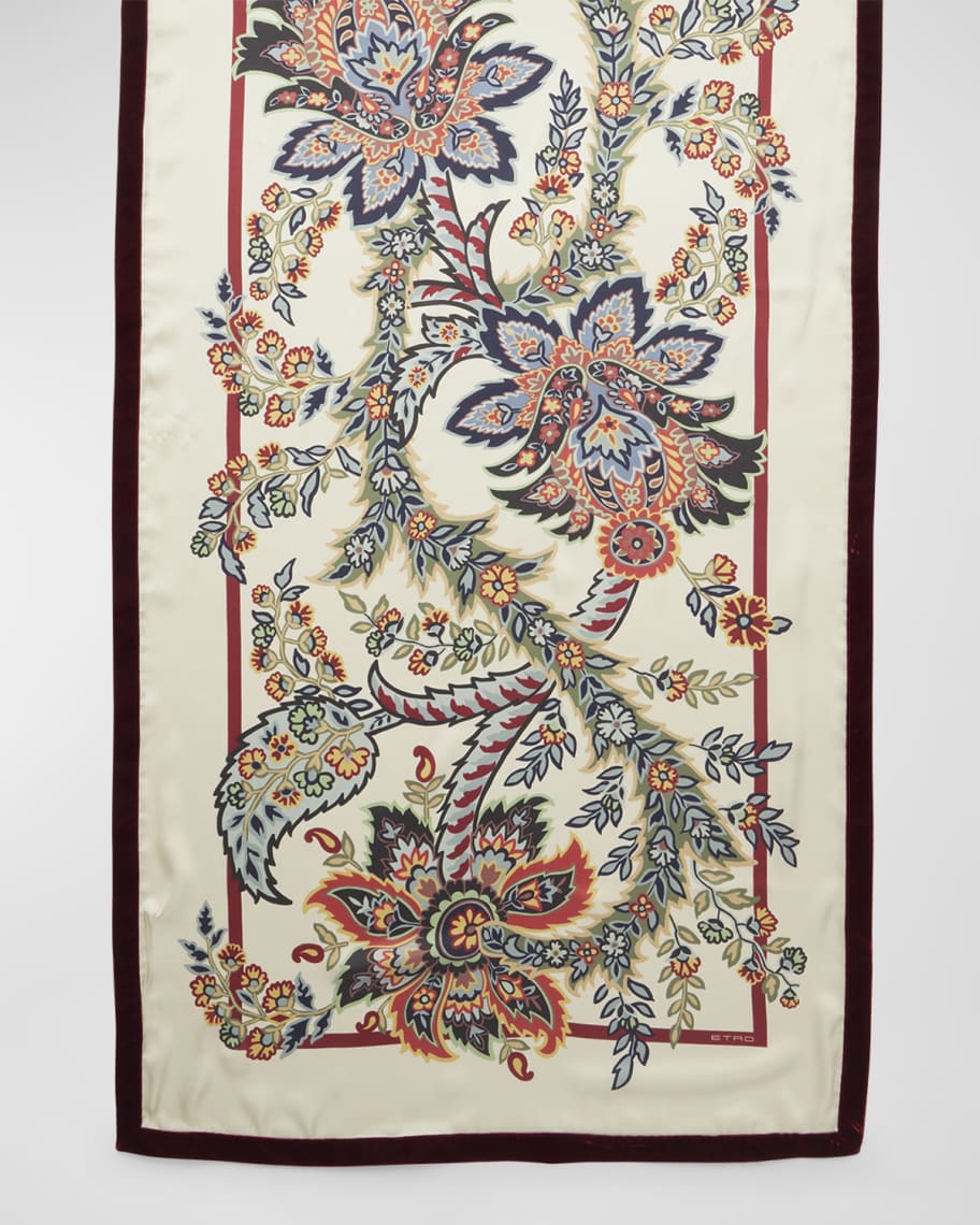 Etro Bohemian Print Scarf With Velvet Trim | Neiman Marcus