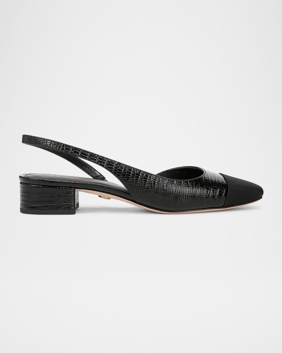 Veronica Beard Cecile Lizard-Embossed Slingback Ballerina Flats ...