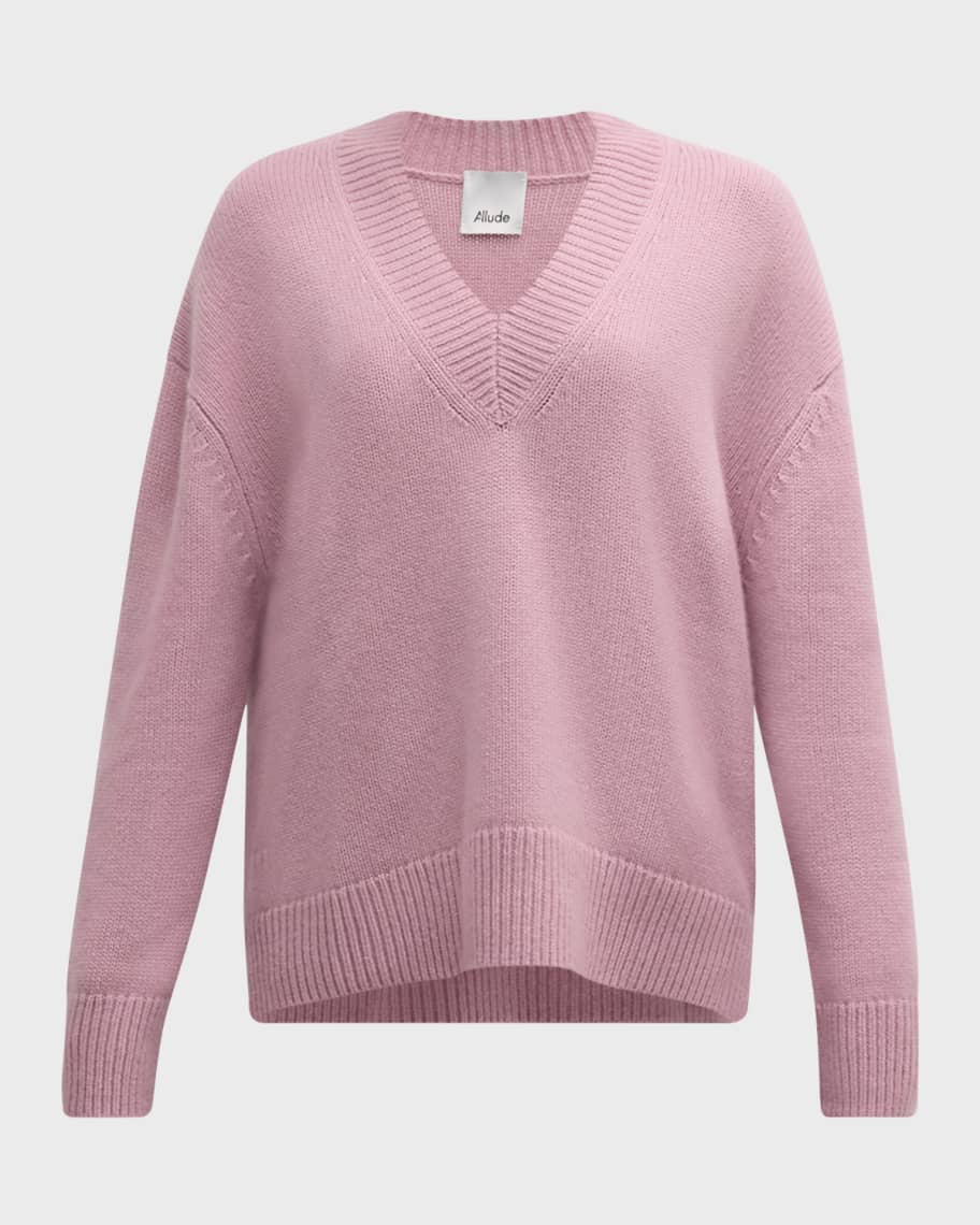 ALLUDE Cashmere Oversized V-Neck Sweater | Neiman Marcus
