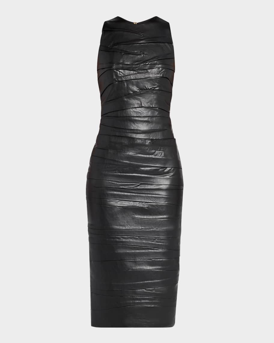 JBQ Brice Gathered Faux Leather Dress | Neiman Marcus