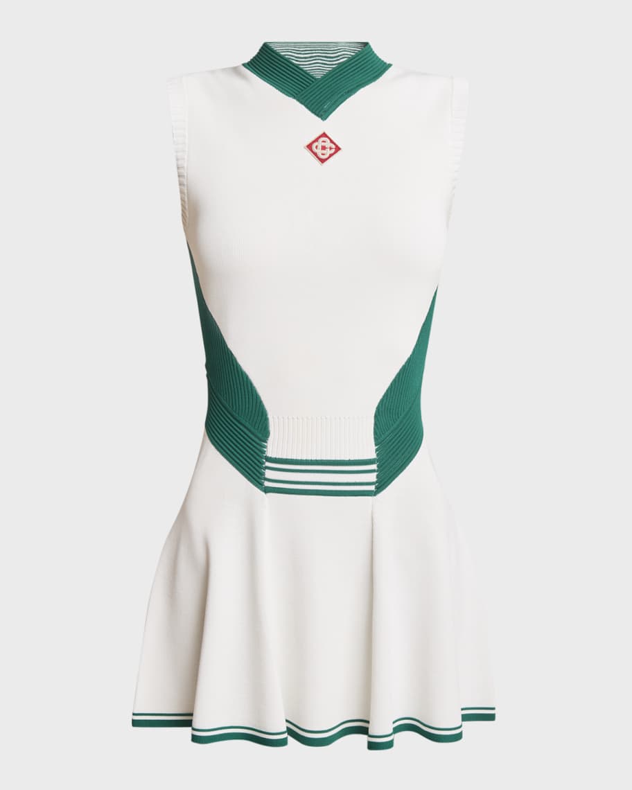 CASABLANCA Knit Nylon Mini Dress with Logo Detail | Neiman Marcus