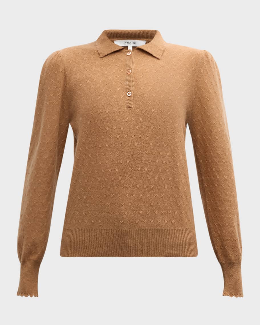 FRAME Scalloped Cashmere Polo Sweater | Neiman Marcus