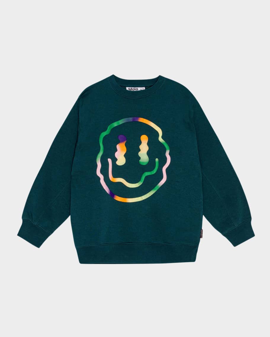Molo Boy's Magni Wiggly Happy Face Sweatshirt, Size 4-6 | Neiman Marcus