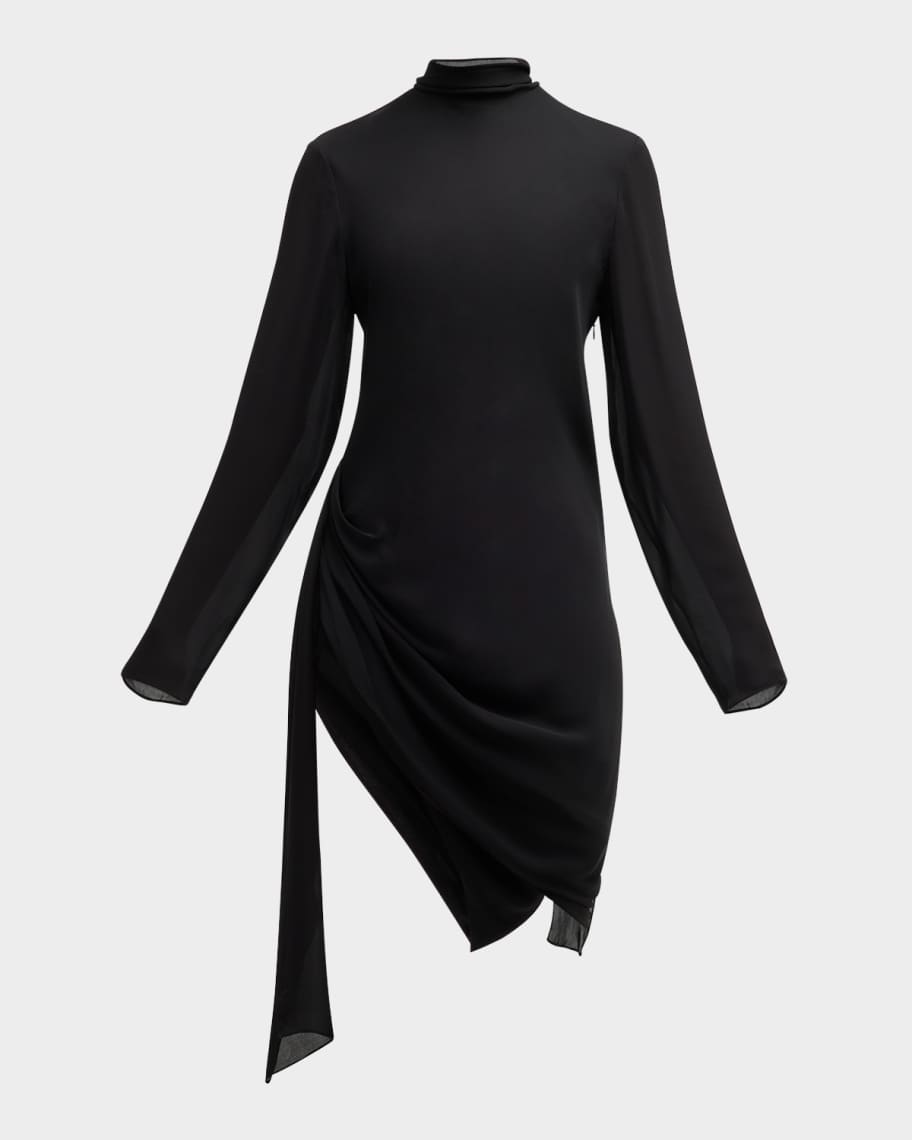 Brandon Maxwell Raina Scarf-Neck Draped Silk Mini Dress | Neiman Marcus