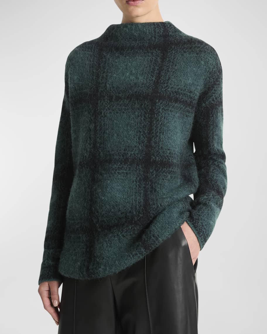 Vince Shadow Plaid Funnel Neck Sweater | Neiman Marcus