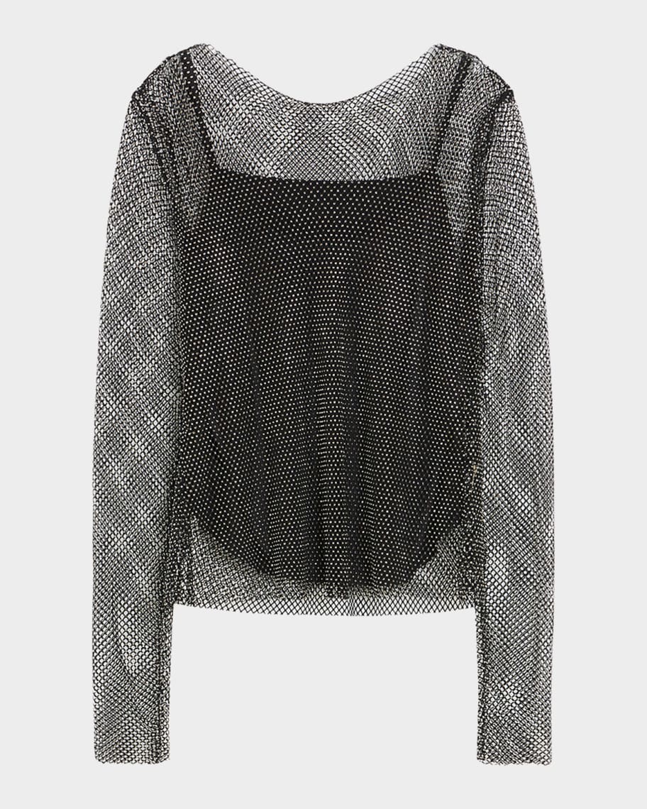 Marina Rinaldi Plus Size Agostin Rhinestone Mesh Top | Neiman Marcus