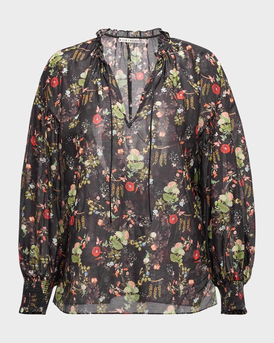ALICE + OLIVIA Julius Blouson-Sleeve Tunic Top | Neiman Marcus