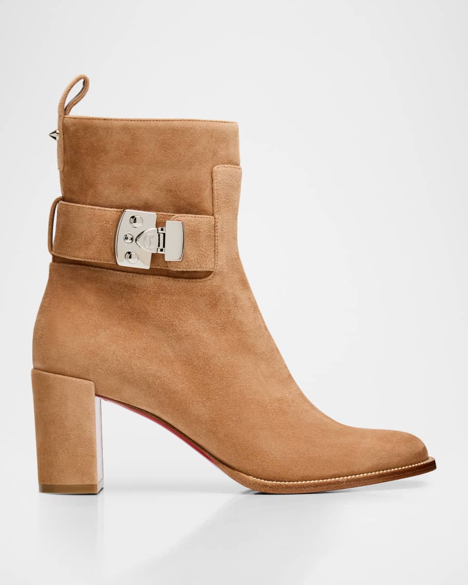 Christian Louboutin 70mm Lock Suede Booties | Neiman Marcus
