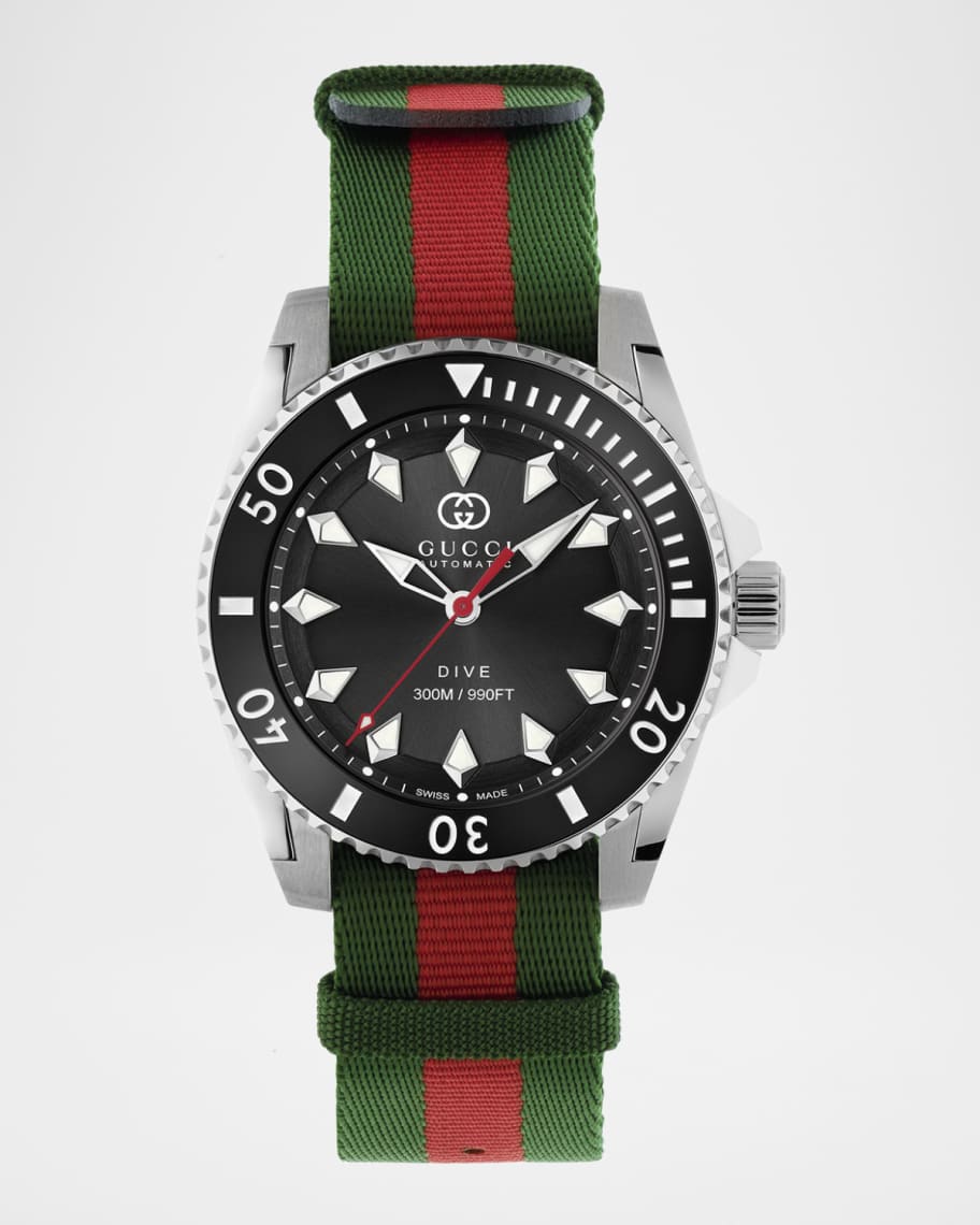 Gucci Gucci Dive Green and Red Nylon-Strap Watch, 40mm | Neiman Marcus