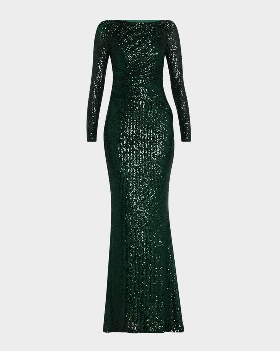 Talbot Runhof Tolga Matrix Micro Sequin Long-Sleeve Gown | Neiman Marcus