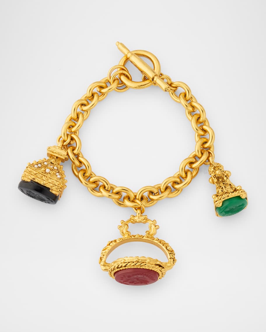 Kenneth Jay Lane Light Antique Gold Chain Bracelet with Multicolored ...