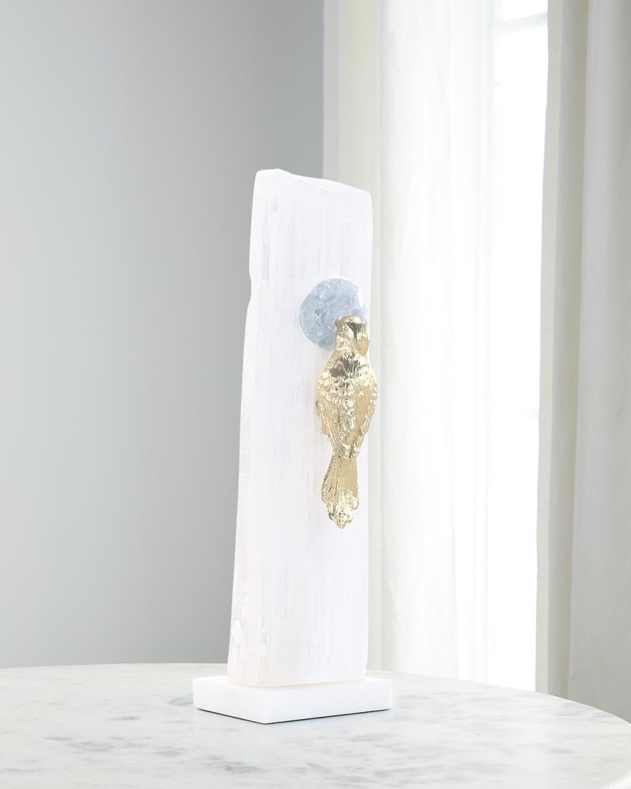 John-Richard Collection Brass Bird Sculpture on Selenite Roost I ...