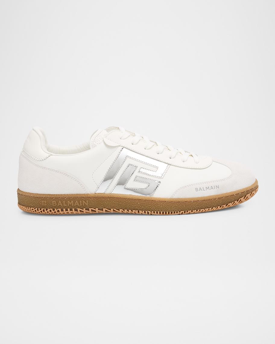 Balmain Men's Swan Calfskin Mirror-Leather Low-Top Sneakers | Neiman Marcus